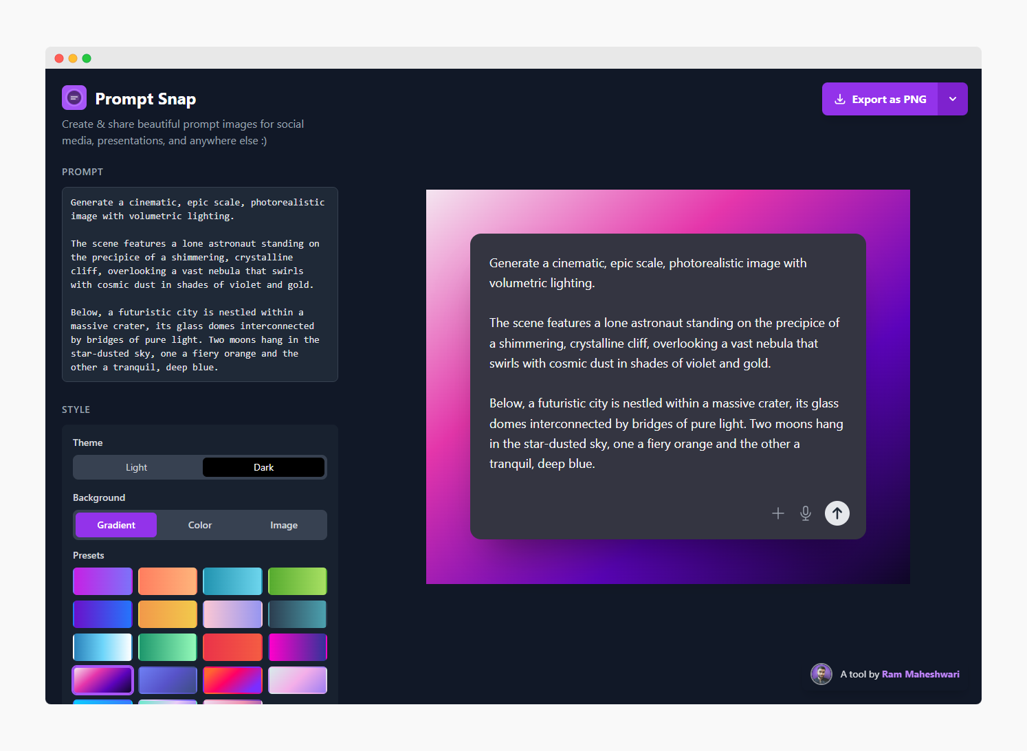 Prompt Snap - Create & Share Beautiful Prompt Images